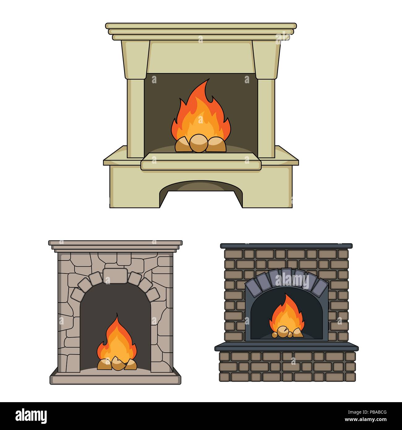 Différents types de cheminées cartoon icônes de collection set design ...