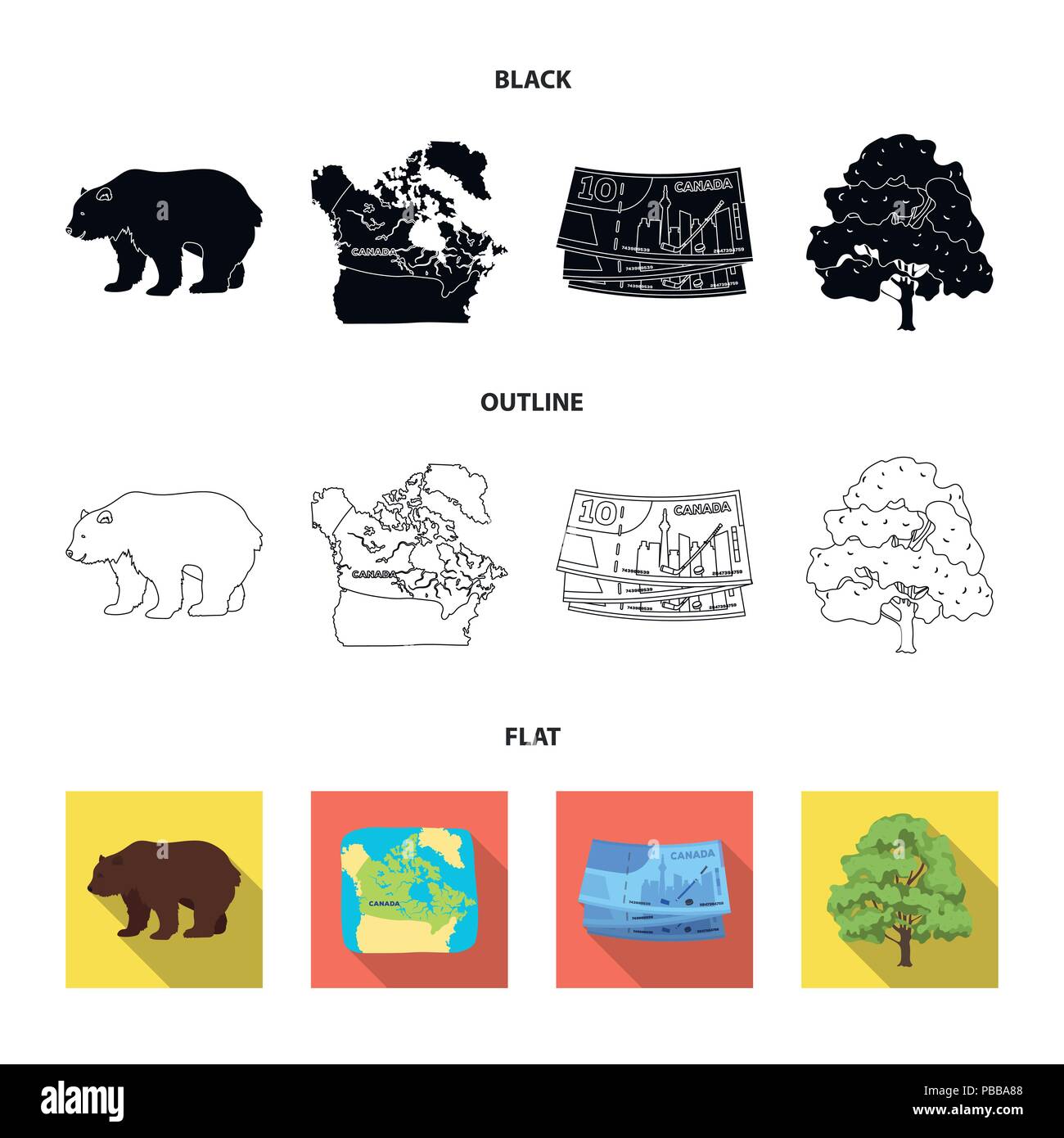 Dollar canadien, territoire carte et autres symboles du pays.Le Canada ...