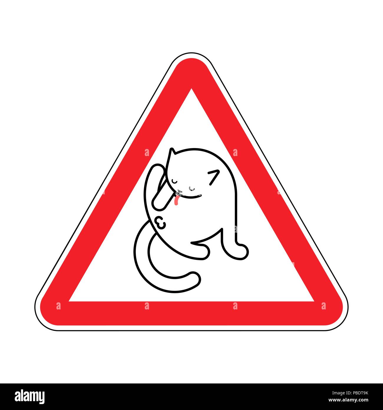 Attention chat lèche lui-même. Panneau d'interdiction rouge. Danger ...
