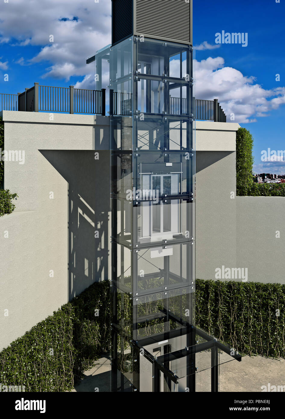 Ascenseur transparent. Ascenseur extérieur. Le rendu 3D Photo Stock - Alamy