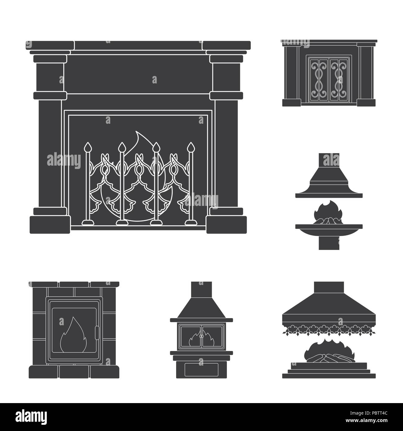 Différents types de cheminées icônes noires dans set collection pour la ...