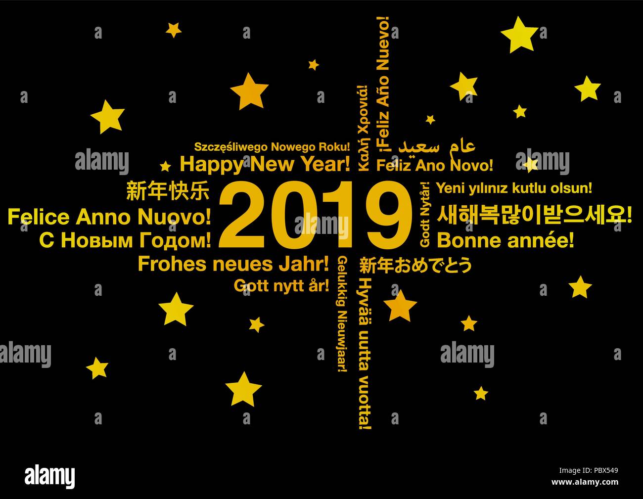 Bonne année 2019 dans différentes langues Image Vectorielle Stock - Alamy