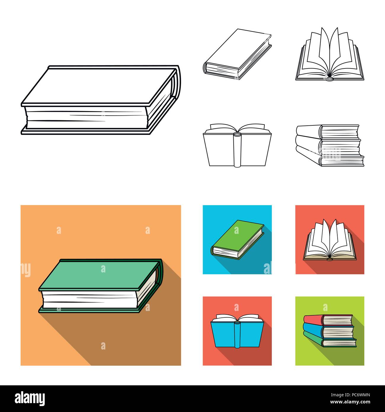 Différents types de livres. Livres collection set icônes de contours ...