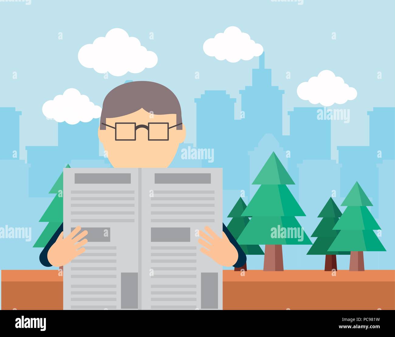 Lire un journal dans le parc Banque d'images vectorielles - Alamy