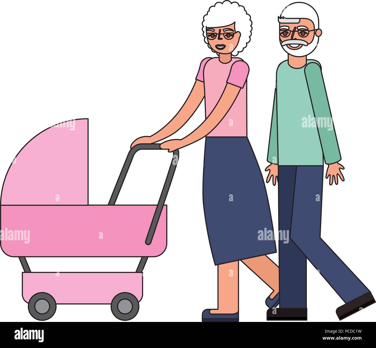 Grand-père et grand-mère avec bébé landau vector illustration Image ...