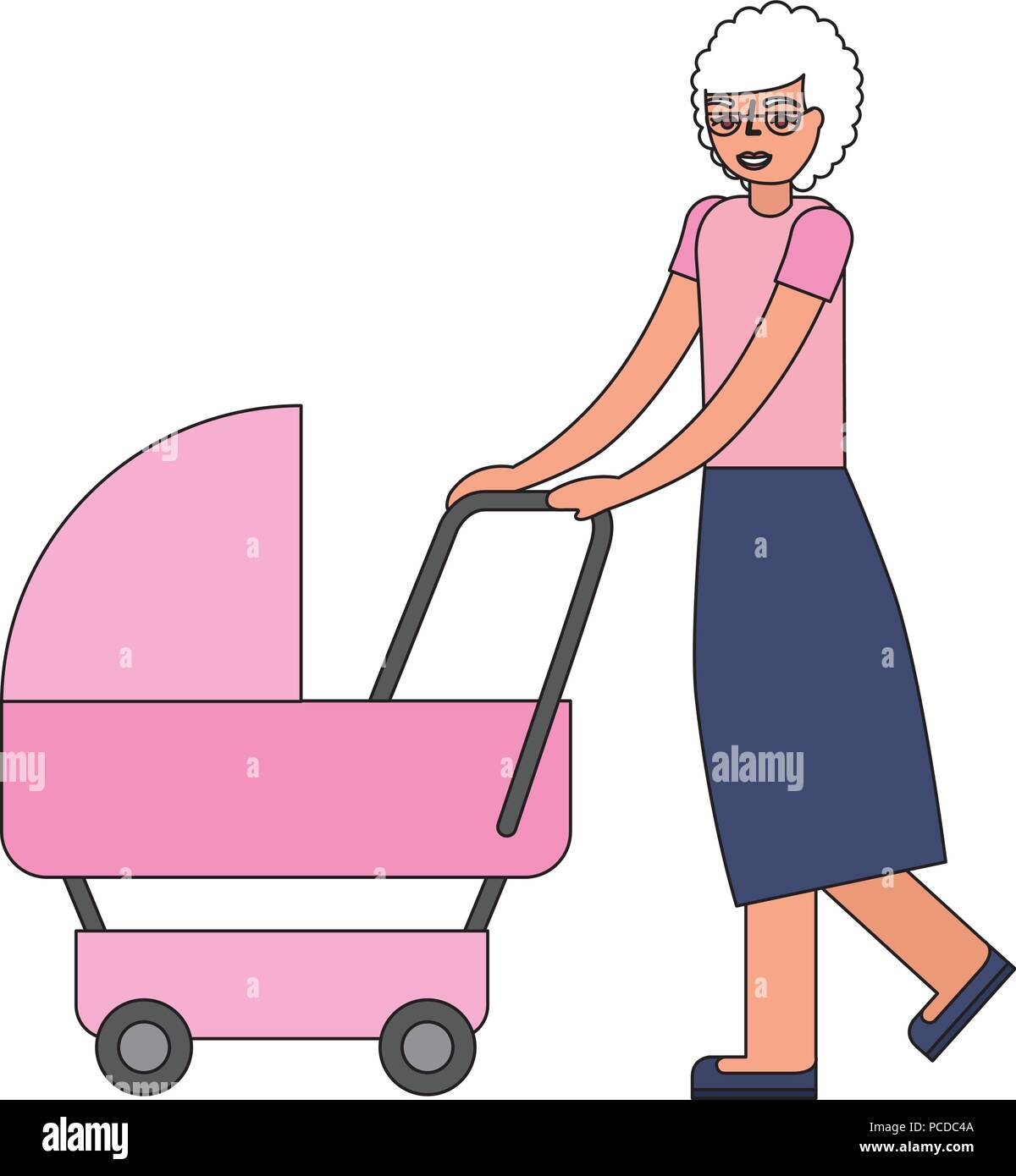 Grand-mère marche avec bébé landau vector illustration Image ...