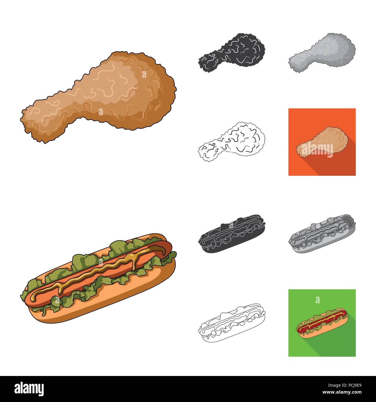 Fast food cartoon,Black,télévision,contour,monochrome set icônes de ...