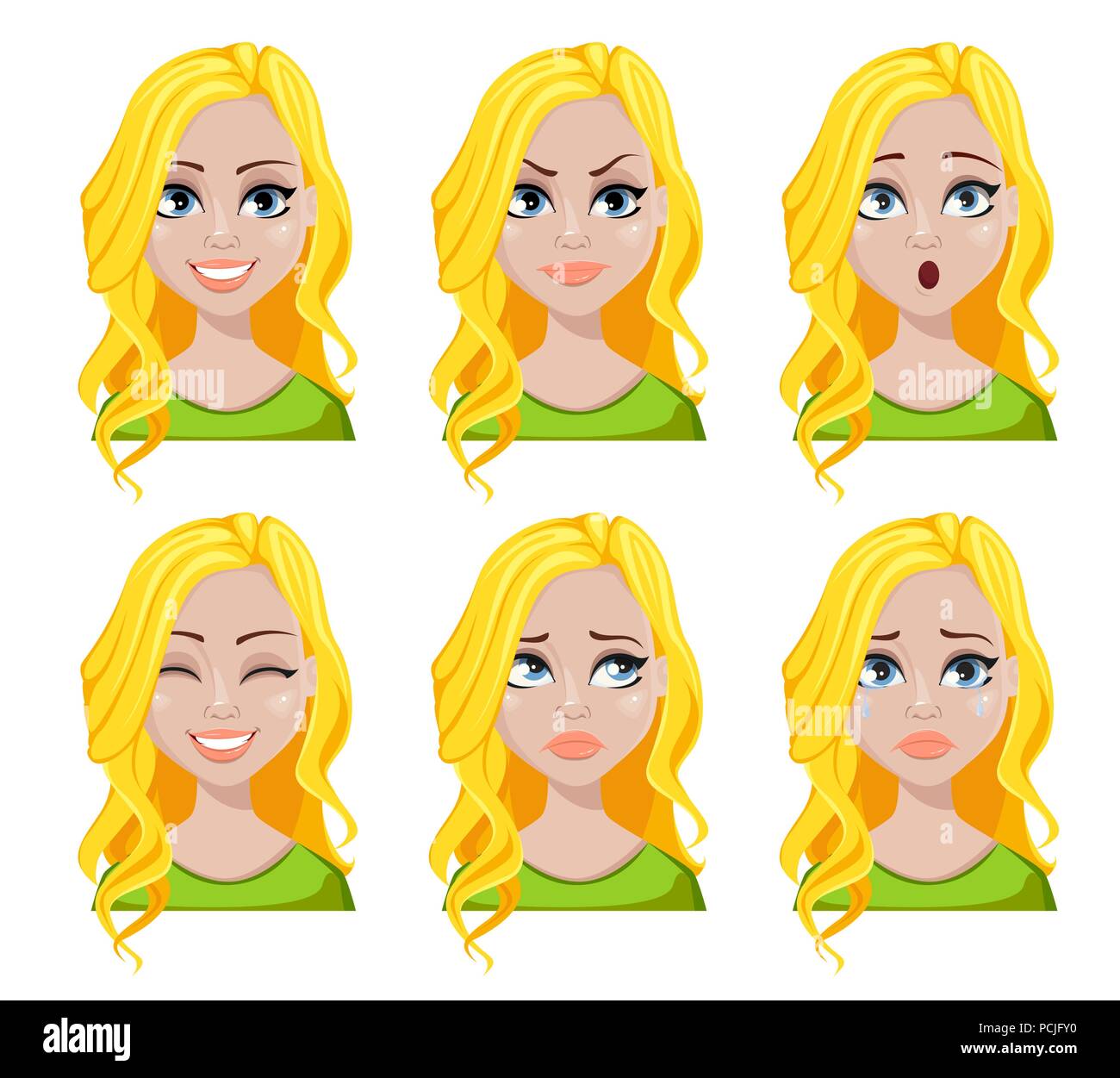 Les Expressions Du Visage Femme étudiant Femme Différentes émotions Beau Personnage Vector 