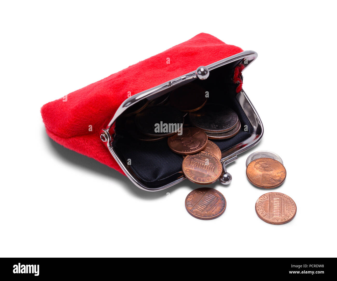Porte-monnaie ouvert au changement s'échappe au isolé sur blanc Banque ...