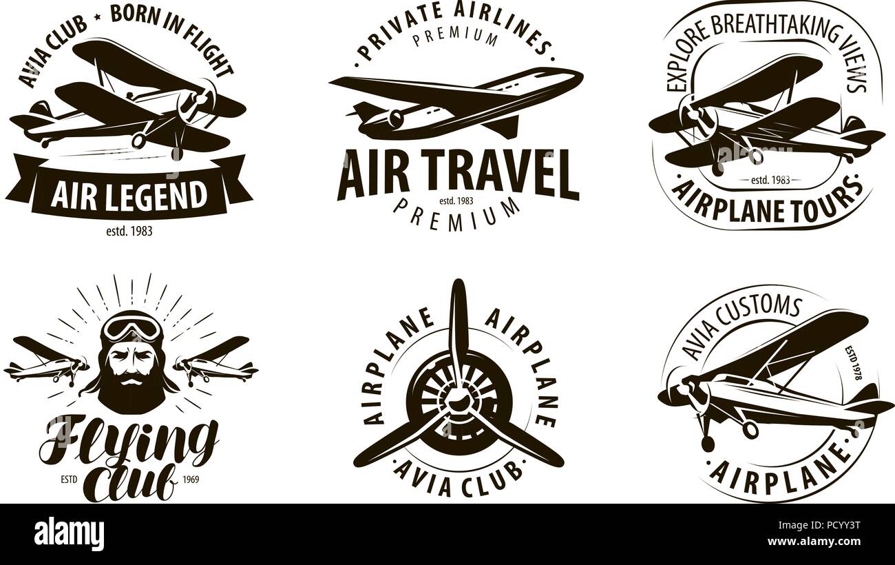 Avion, avion logo ou label. Flying Club, les compagnies aériennes. icon ...