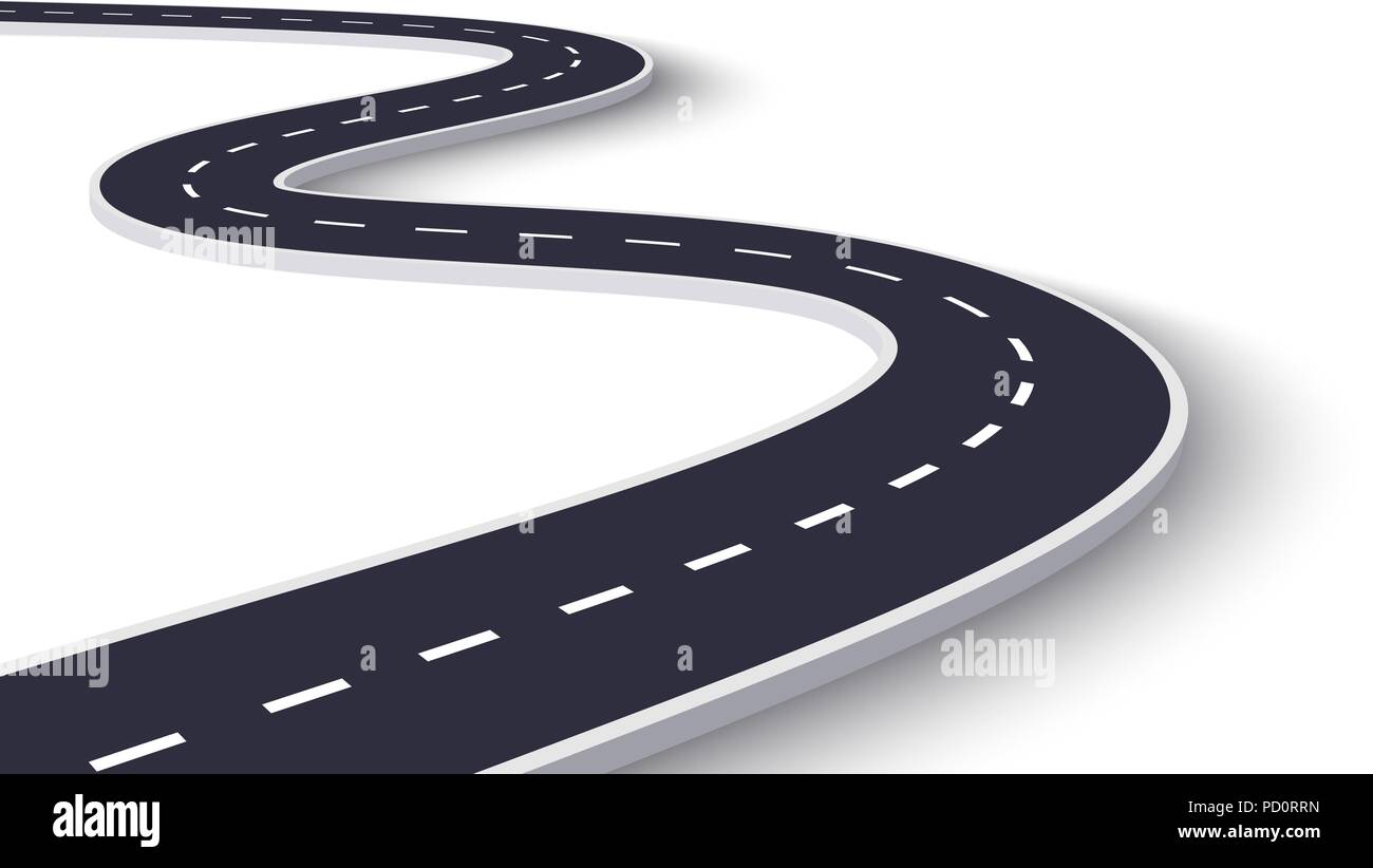Route sinueuse sur un arrière-plan blanc isolé. Emplacement route ...