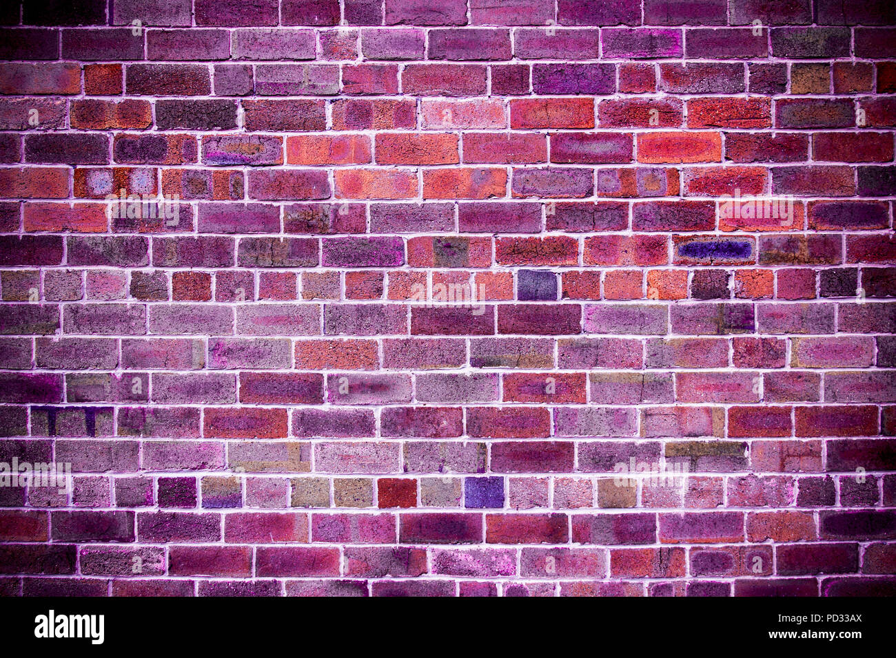 Close-up de mur de briques avec violet, rose, fuchsia, ultra violet ...