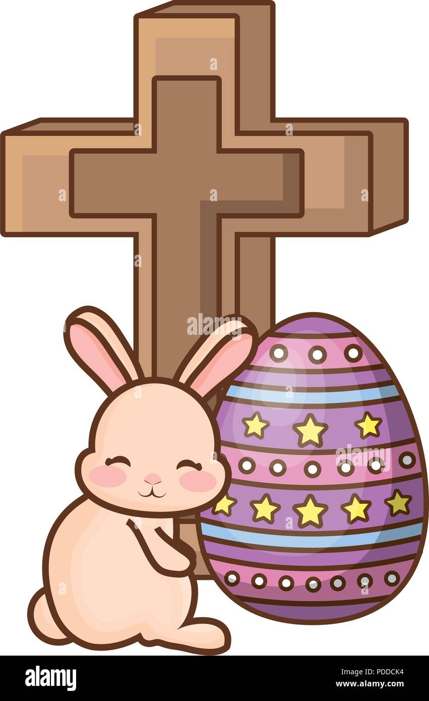Joyeuses Pâques avec croix religieuse avec mignon lapin et oeufs de ...