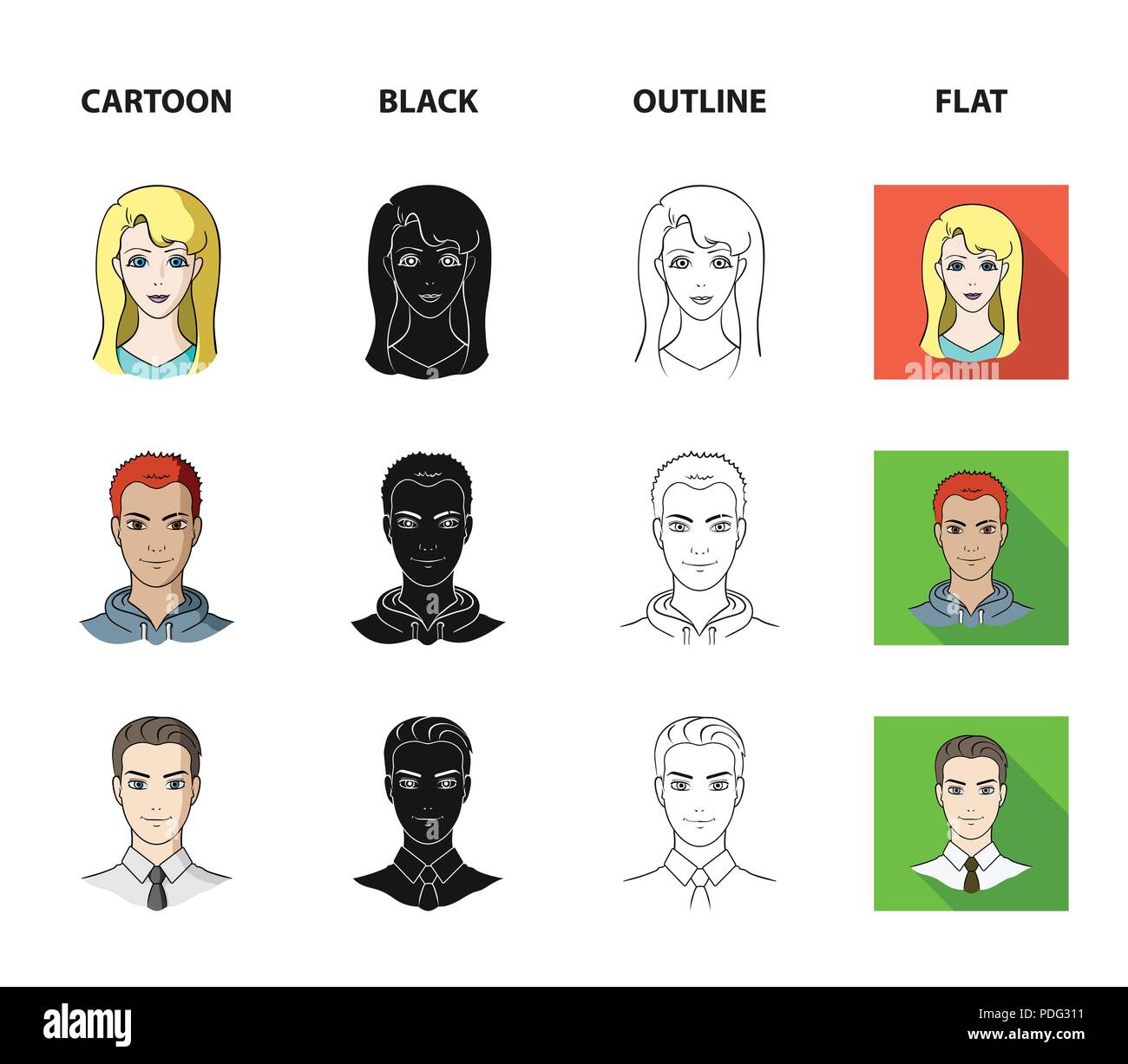 Différents regards de jeunes.Avatar et icônes de collection set visage ...