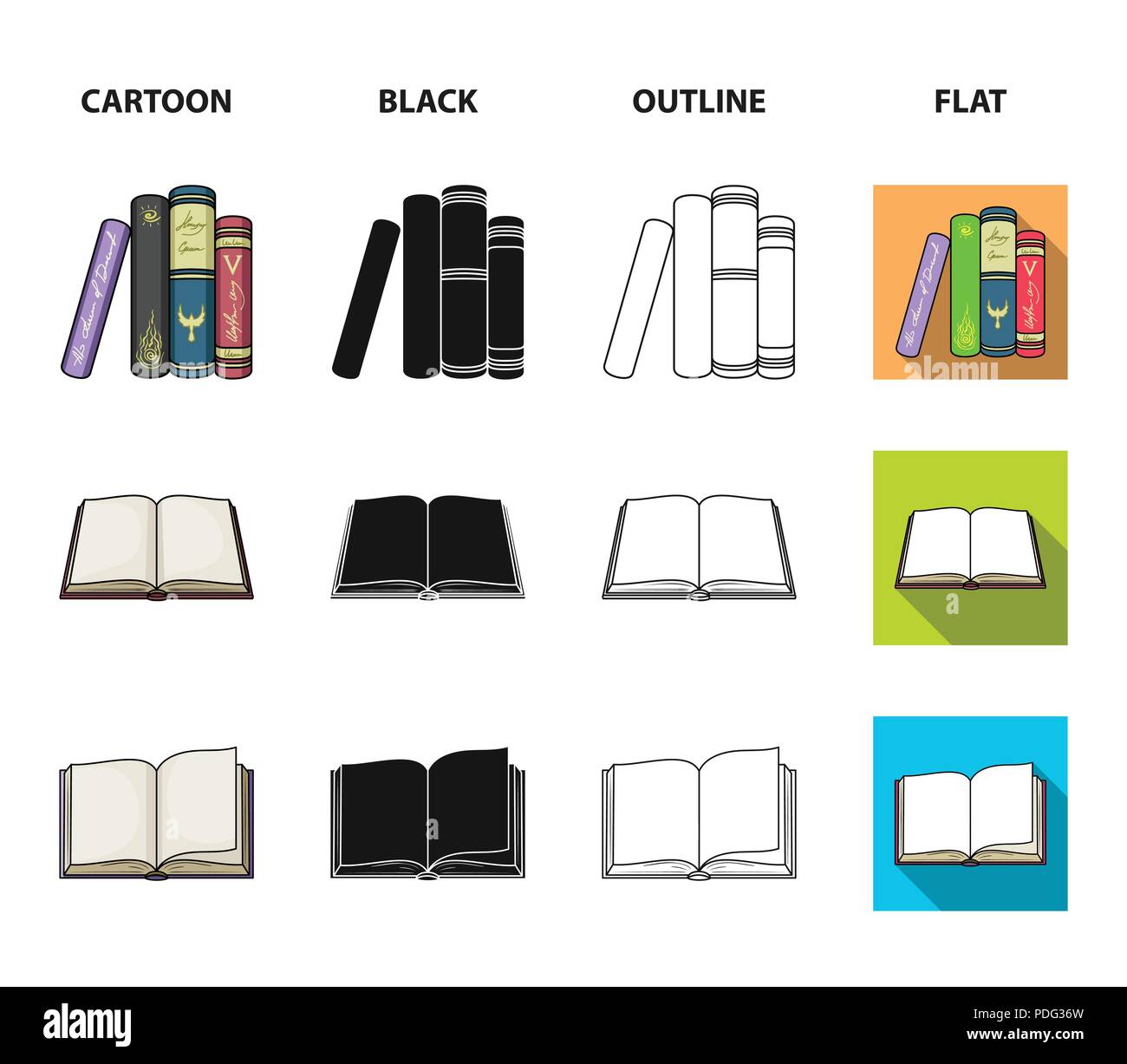 Différents types de livres. Livres collection set icônes de cartoon ...