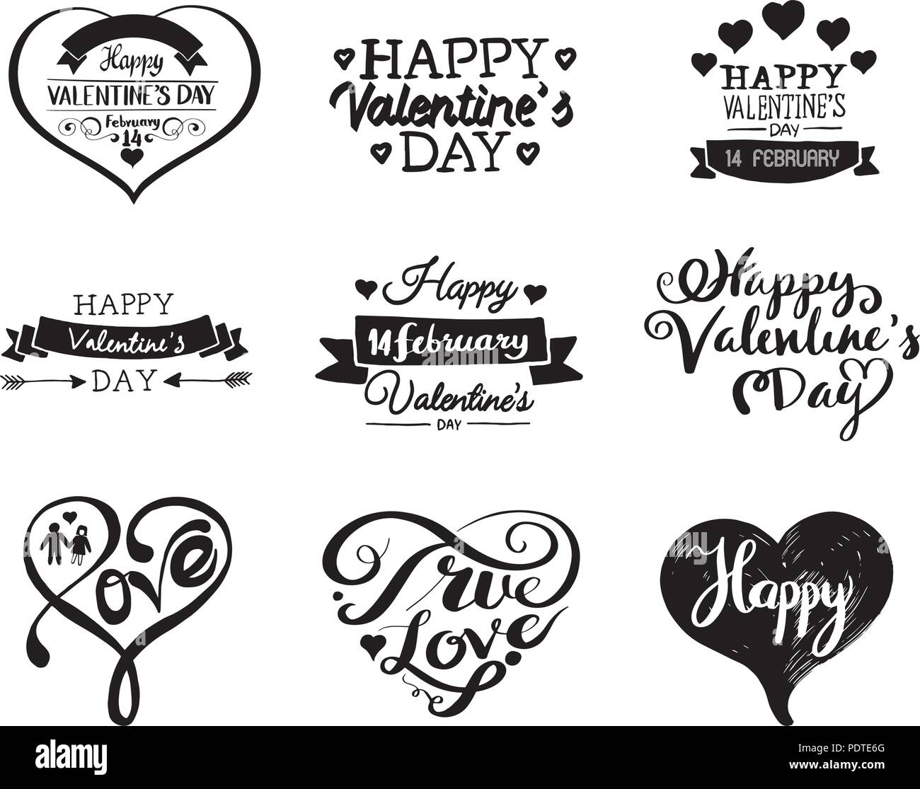 La Saint-Valentin ensemble les étiquettes et les cartes, symboles ...