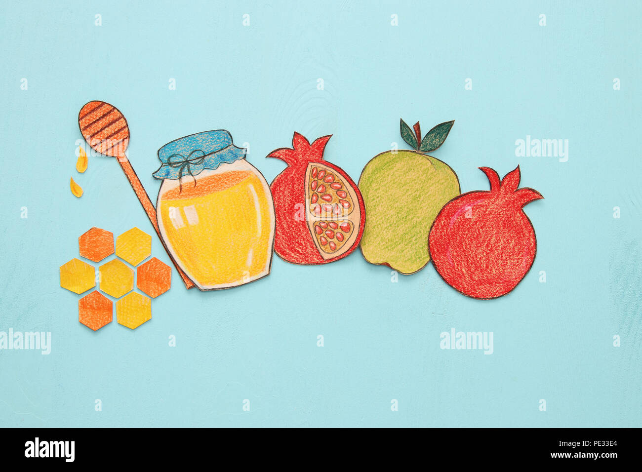 Rosh Hashanah (le Nouvel an juif) concept. Symboles traditionnels et ...