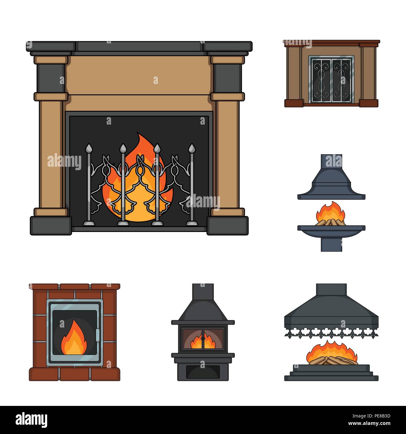 Différents types de cheminées cartoon icônes de collection set design ...