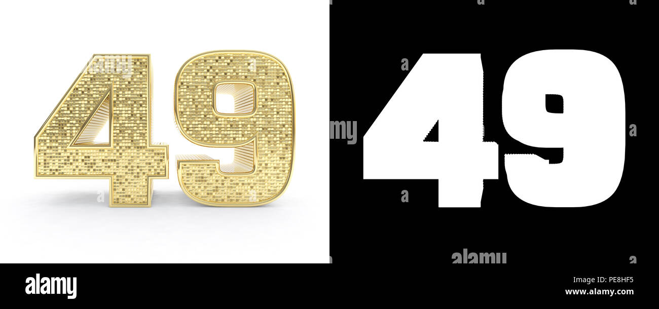Nombre d'or quarante neuf (numéro 49) sur fond blanc avec ombre portée ...