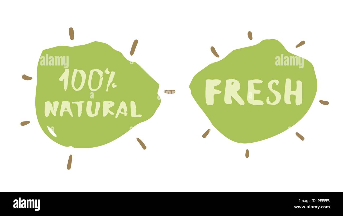 Produits frais et 100 % naturels hand drawn vector badges. Logo ...