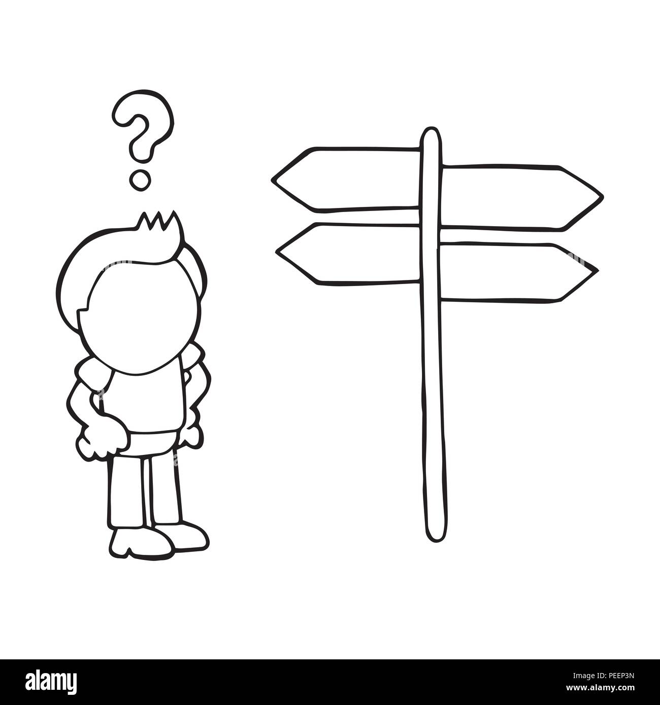 Vector hand-drawn cartoon illustration de confondre perdu man standing ...