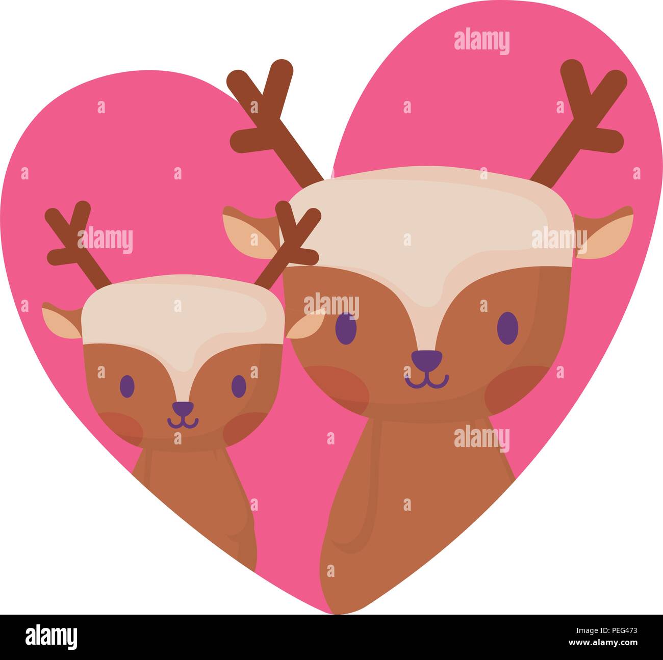 Coeur avec mignon cerfs sur fond blanc, vector illustration Image ...