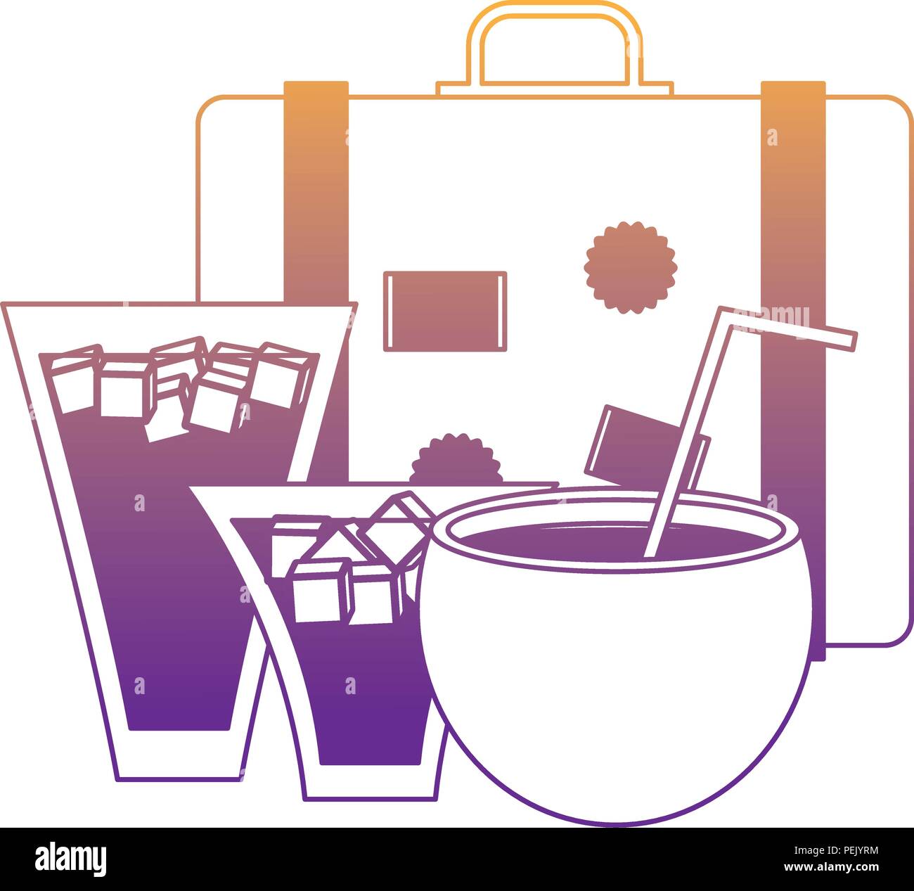 Valise de voyage avec des cocktails sur fond blanc, vector illustration ...
