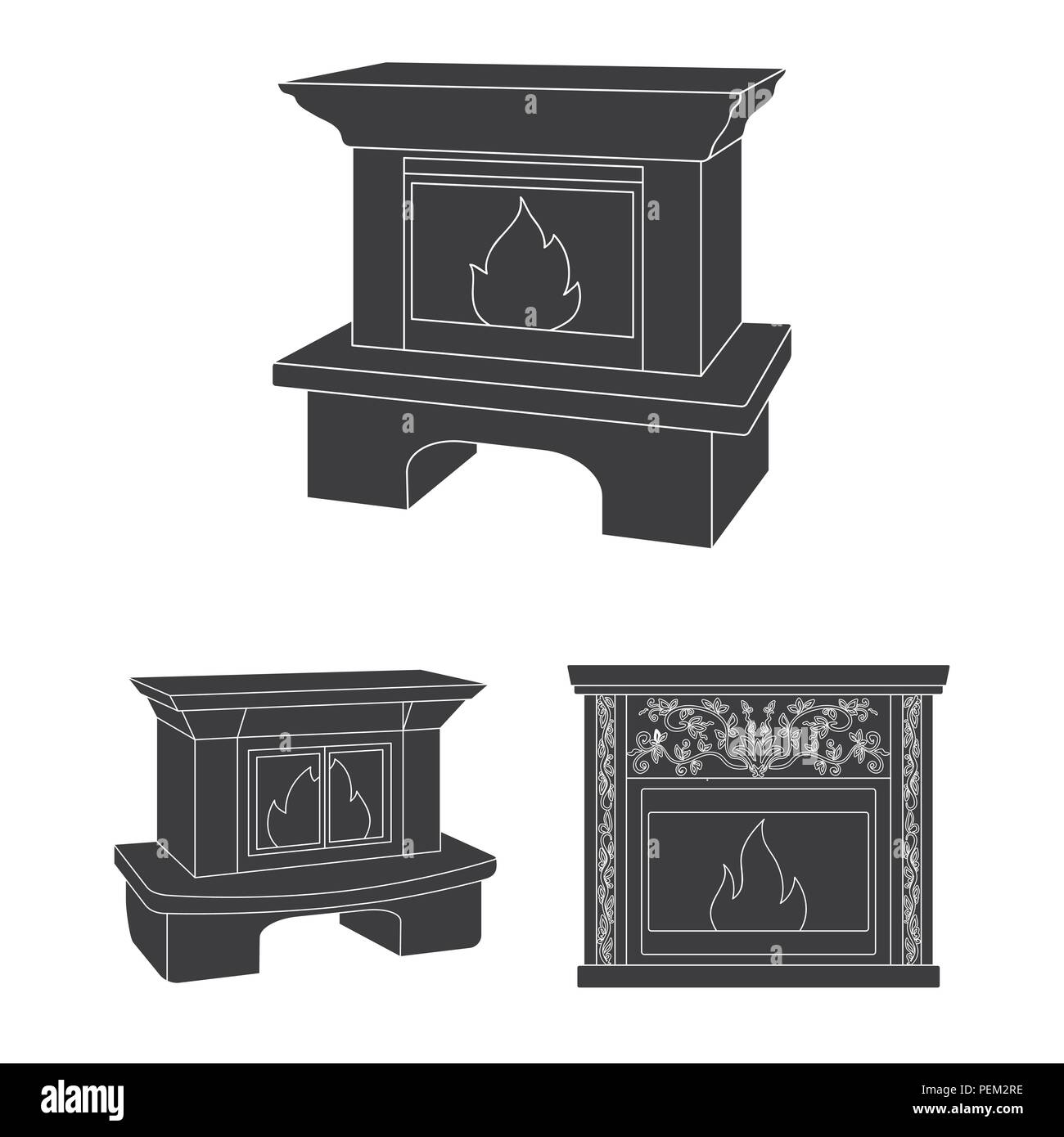 Différents types de cheminées icônes noires dans set collection pour la ...