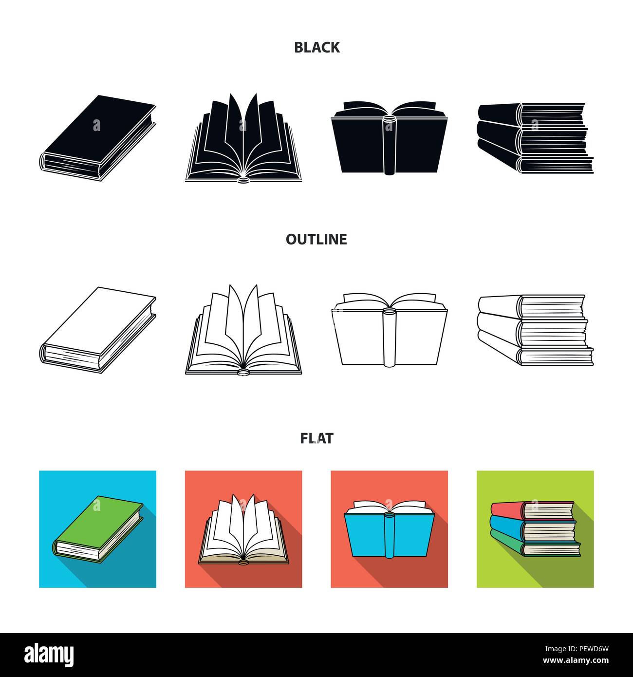 Différents types de livres. Livres collection set icônes dans black ...