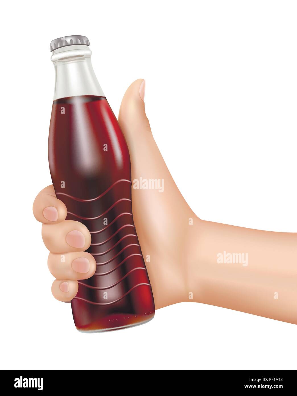 Tenir la main bouteille de cola sur fond blanc, vector illustration ...