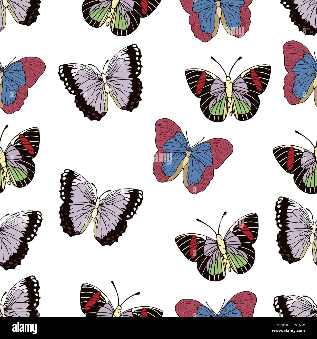 Dessin animé papillon motif transparent, vector background. L ...