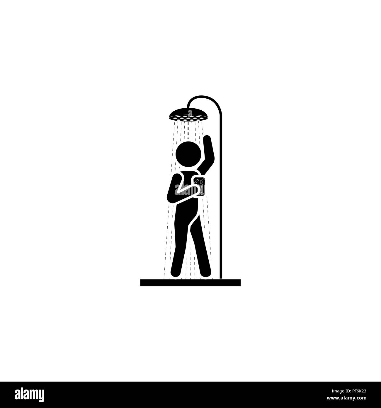 L'homme dans la douche icon noir sur fond blanc Image Vectorielle Stock ...