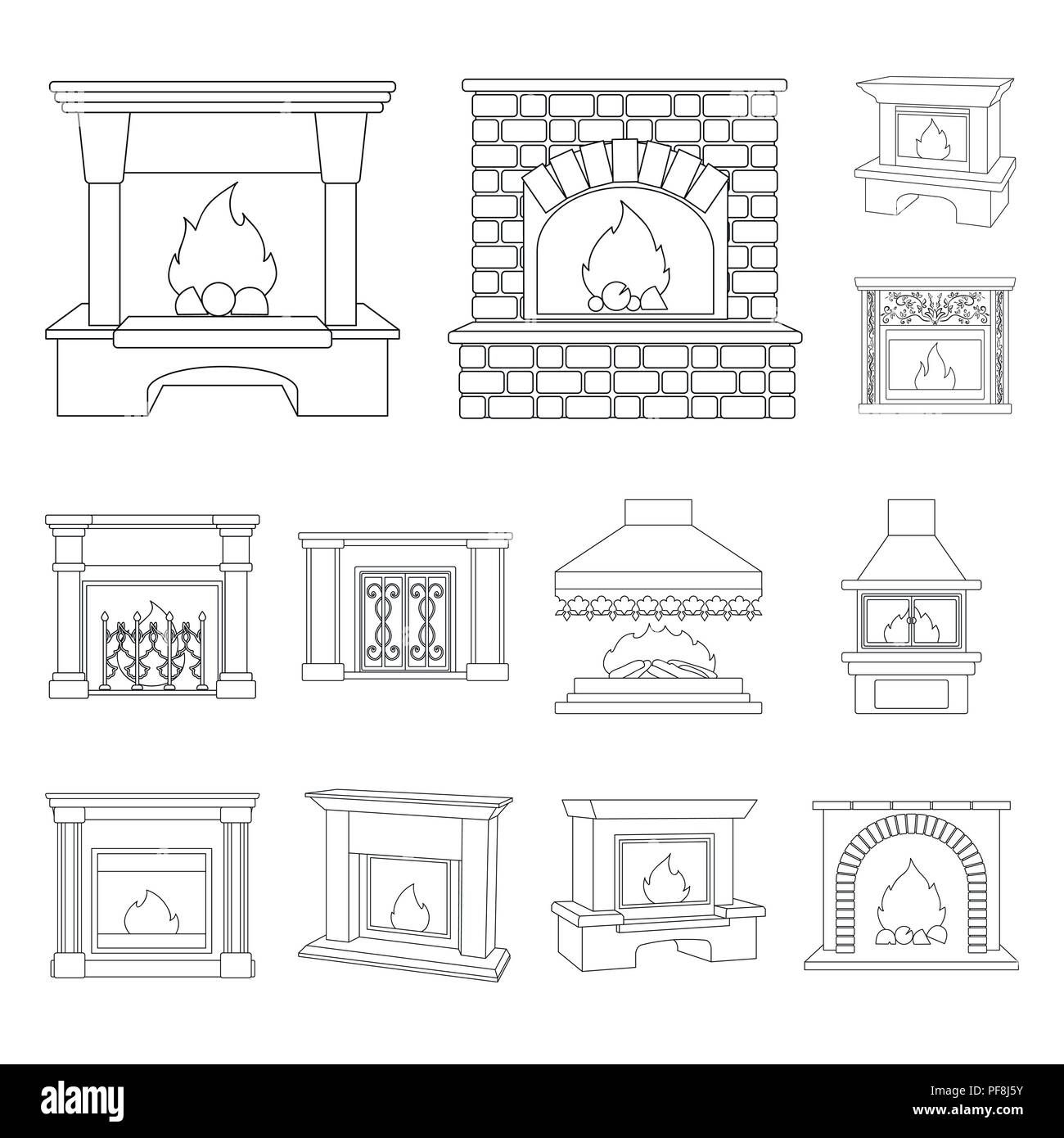 Différents types de cheminées contours icônes de collection set design ...