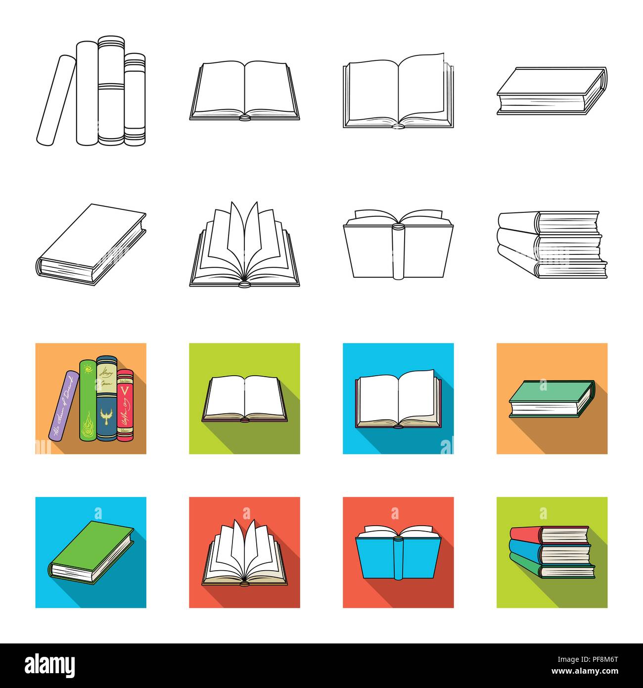 Différents types de livres. Livres collection set icônes de contours ...