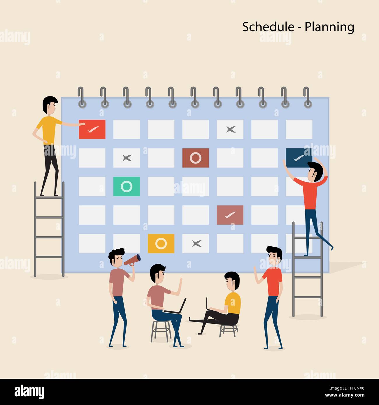 Calendrier avec programmer les plans.Personnes remplissant l'annexe ...