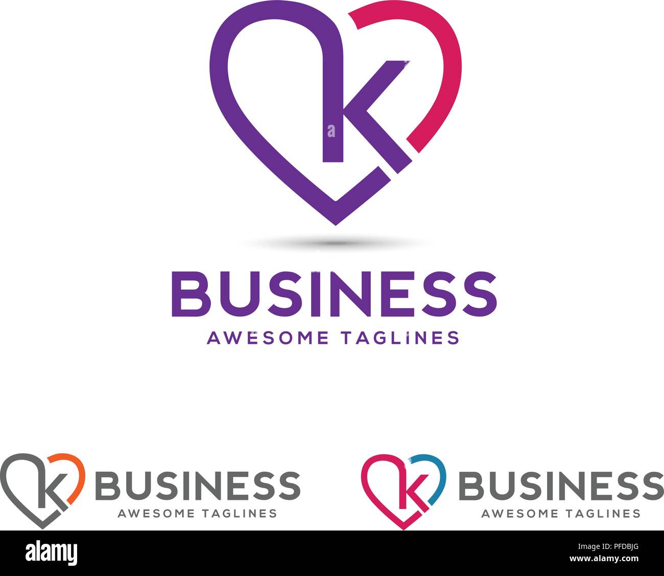Lettre k coeur icône logo design élégant,lettre k avec coeur décrit ...