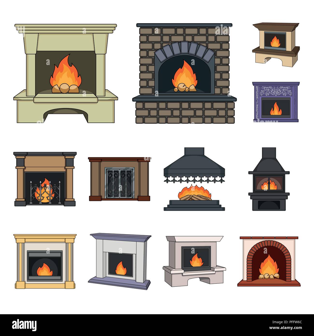Différents types de cheminées cartoon icônes de collection set design ...