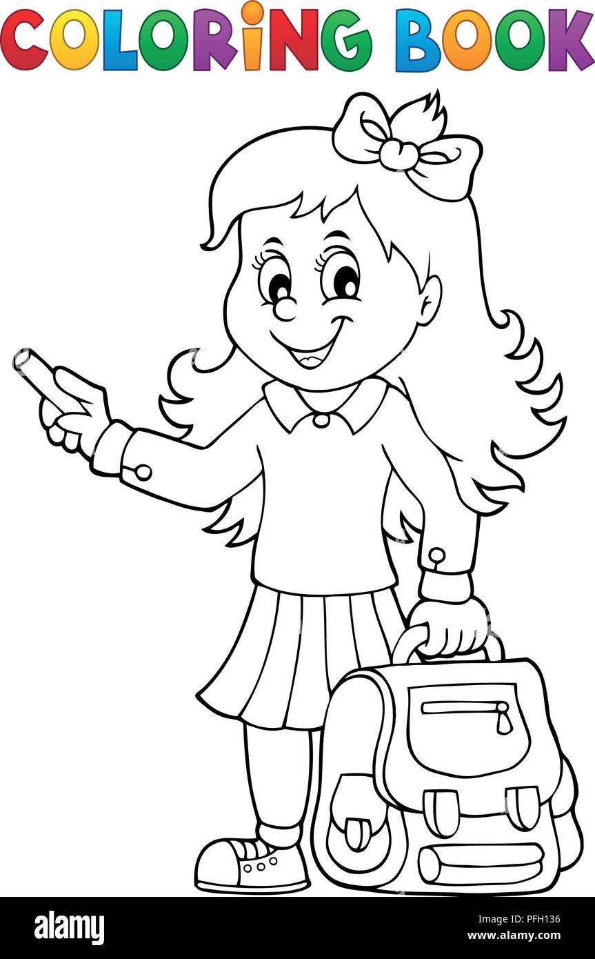 Livre de coloriage fille élève heureux Thème 3 - eps10 vector ...