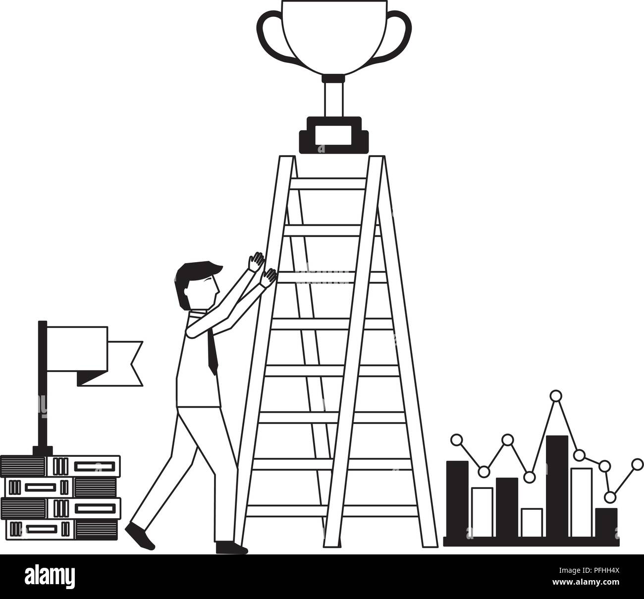 Businessman avec escalier trophée le schéma haut drapeau vector ...