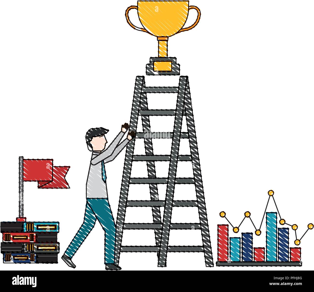 Businessman avec escalier trophée le schéma haut drapeau vector ...