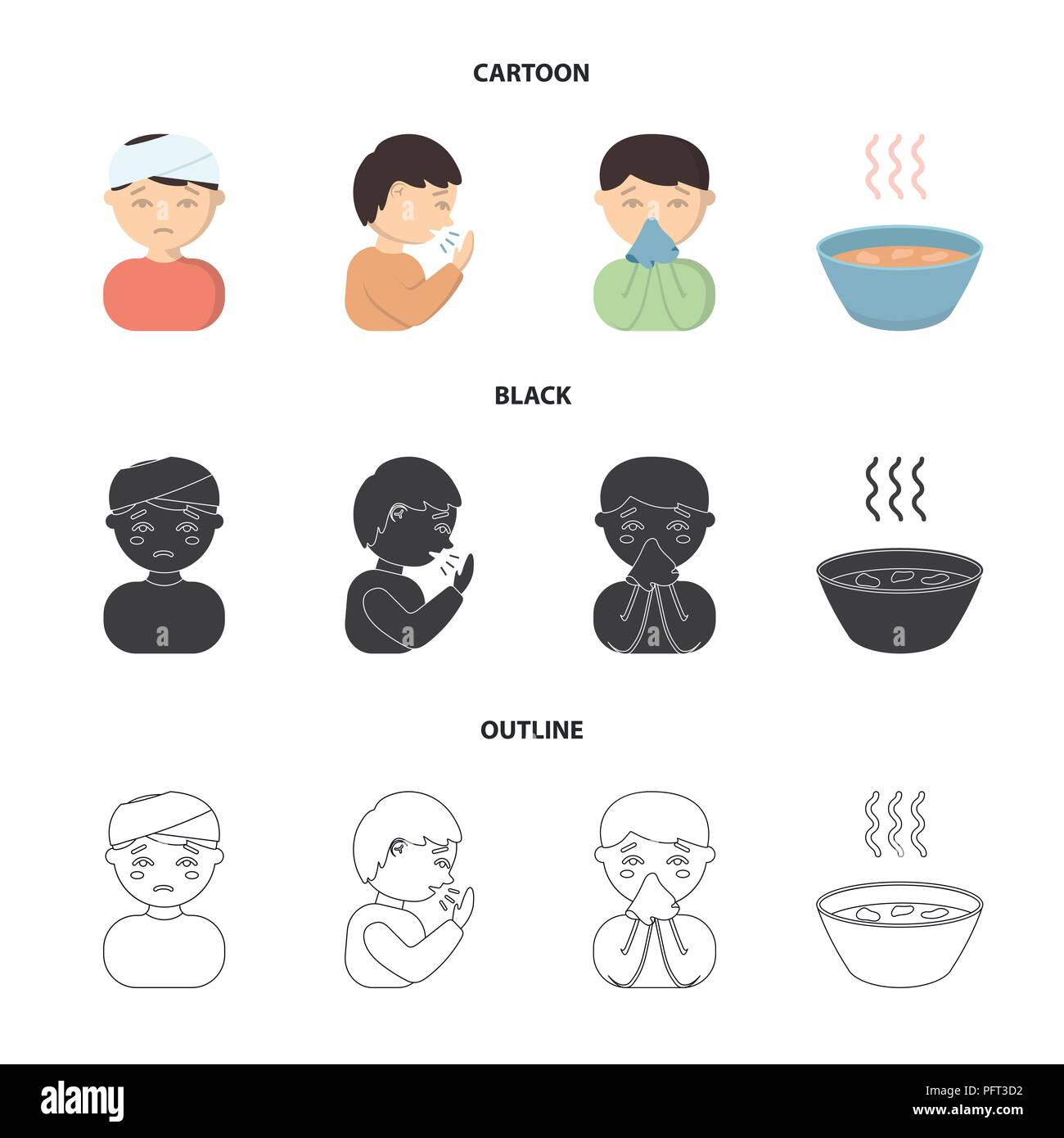 Tousser dans le mouchoir cartoon Banque d'images vectorielles - Alamy