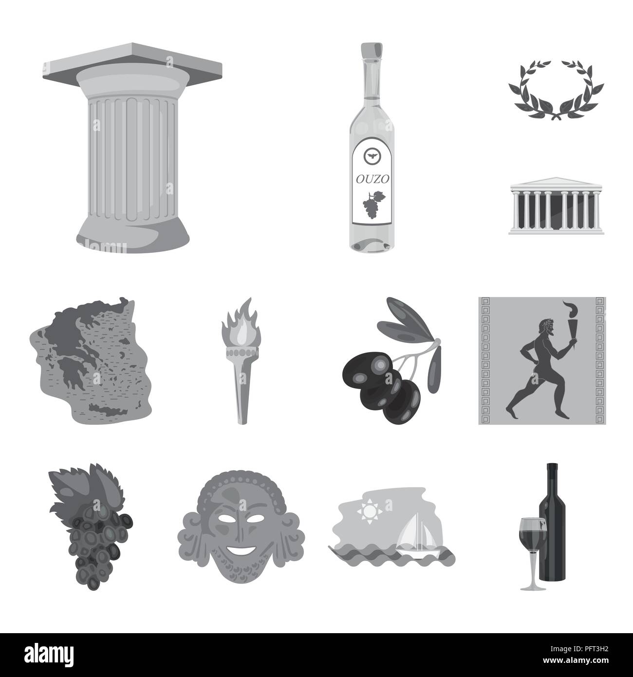 Pays Grèce Icônes monochromes dans set collection pour design.La Grèce ...