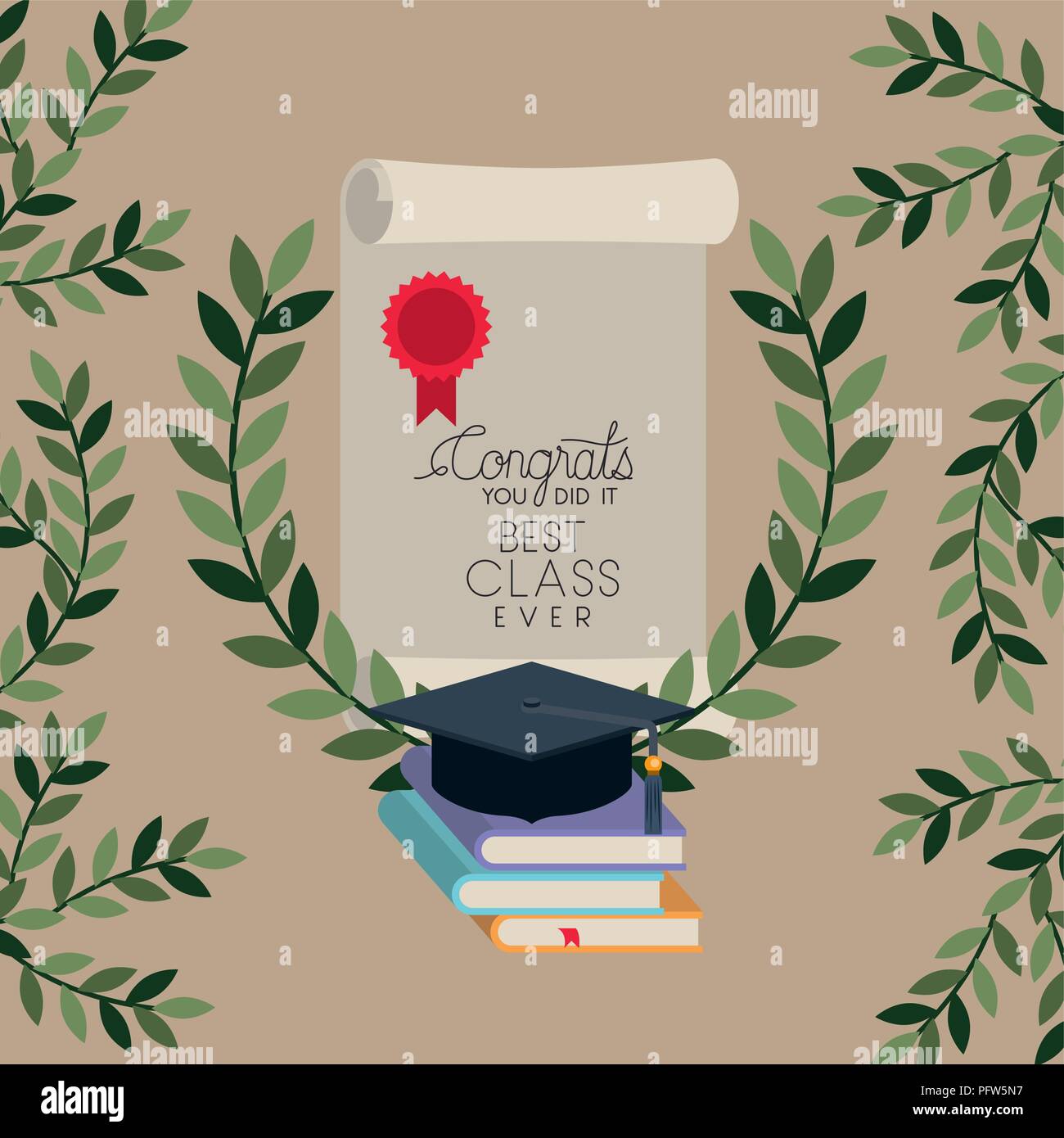 Carte de l'obtention du diplôme avec des livres et d'un diplôme Image ...
