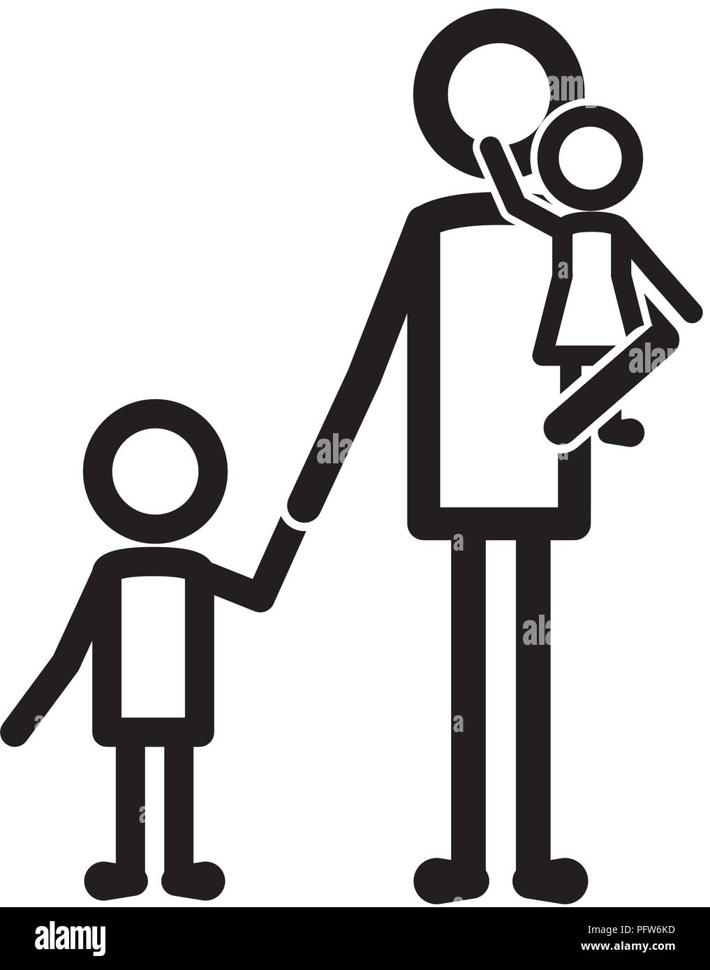 Le Père Avec Son Fils Et Sa Fille Figures Silhouettes Image Vectorielle