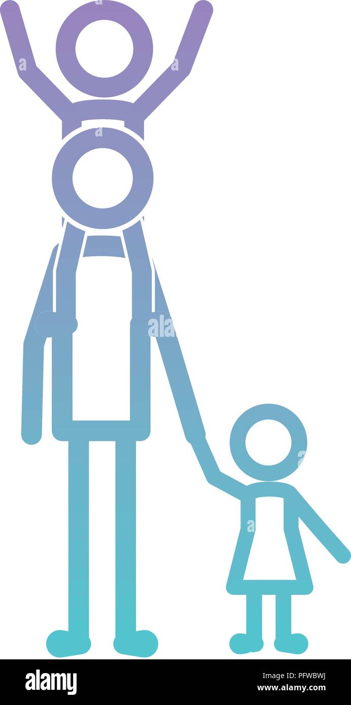 Le Père Avec Son Fils Et Sa Fille Figures Silhouettes Image Vectorielle