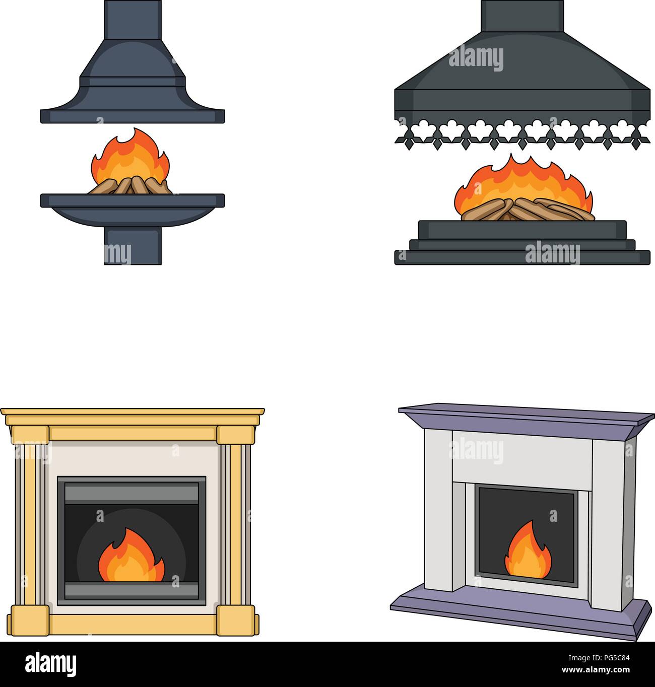 Le feu, chaleur et confort.Cheminée collection set icônes de style ...