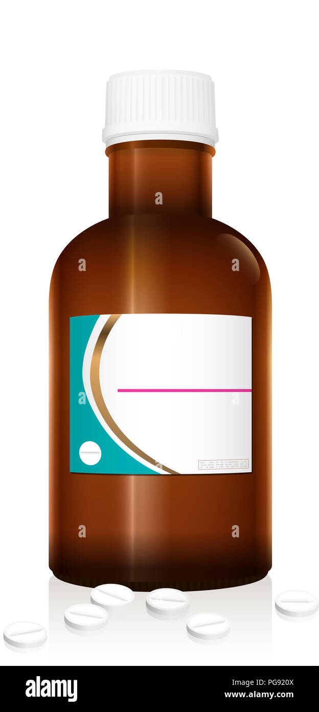 Flacon de médicaments factices. Un flacon de comprimés. Verre Brun ...