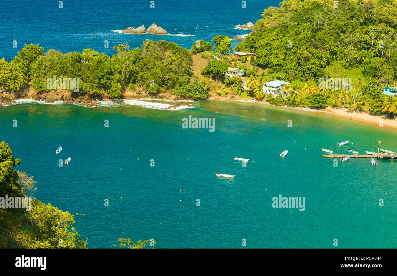 Tobago, Parlatuvier Bay sur l'île tropicale de Tobago dans les Caraïbes ...