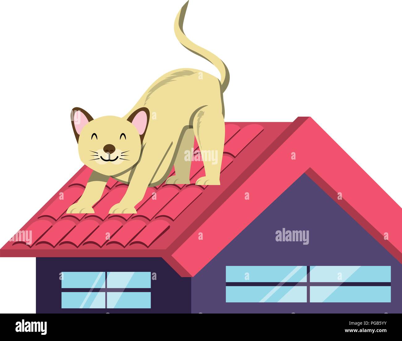 Chat mignon sur le toit sur fond blanc, vector illustration Image ...