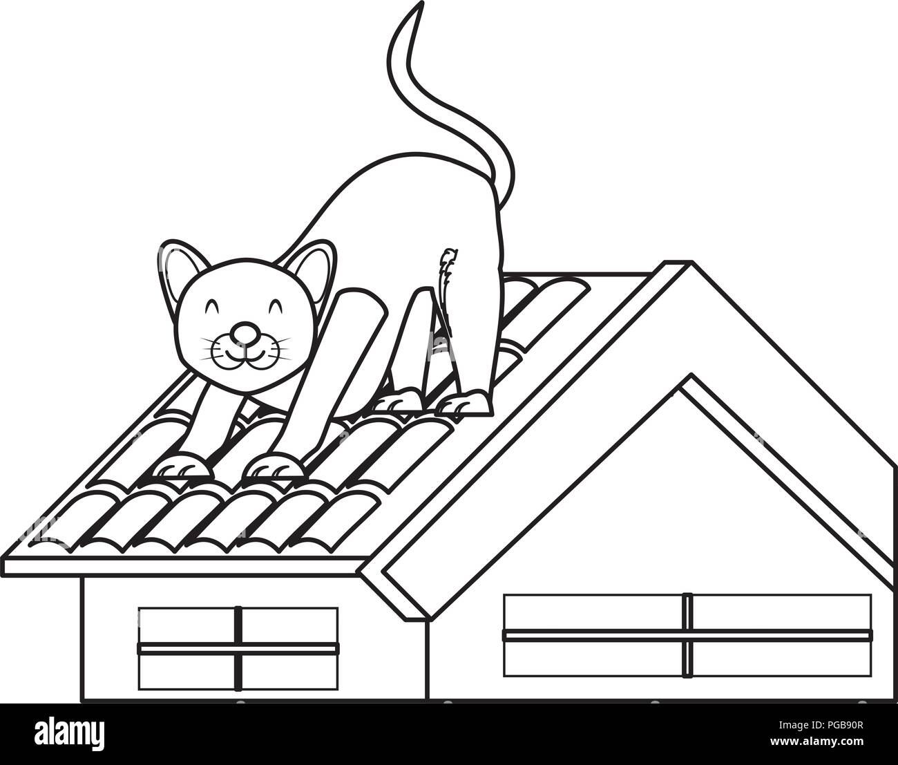 Chat mignon sur le toit sur fond blanc, vector illustration Image ...